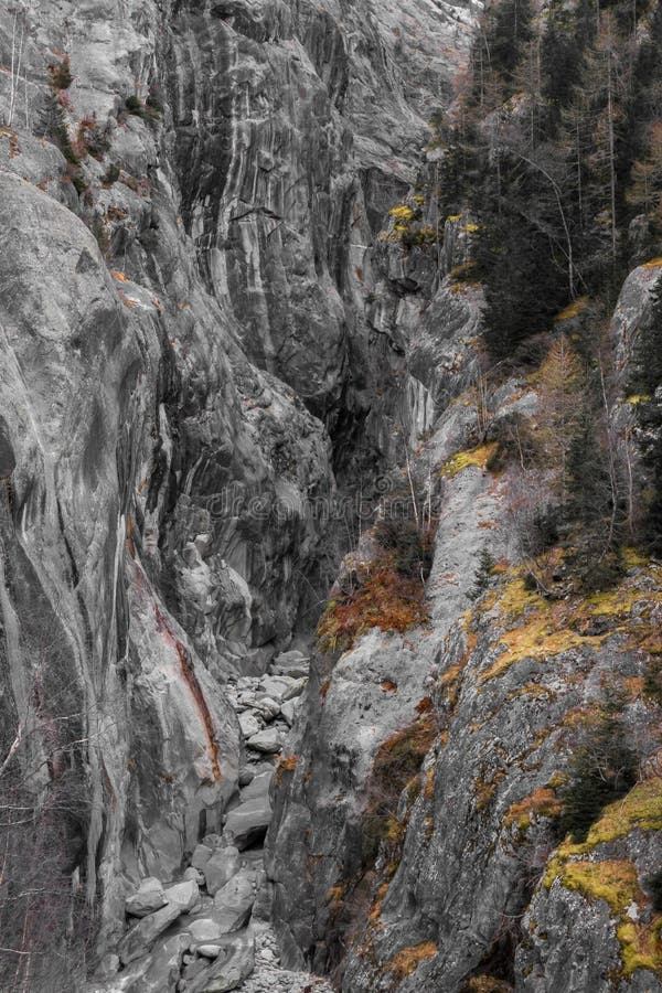 River Canyon Enclosed by Weathered Grey Granite Cliffs Stock Photo ...