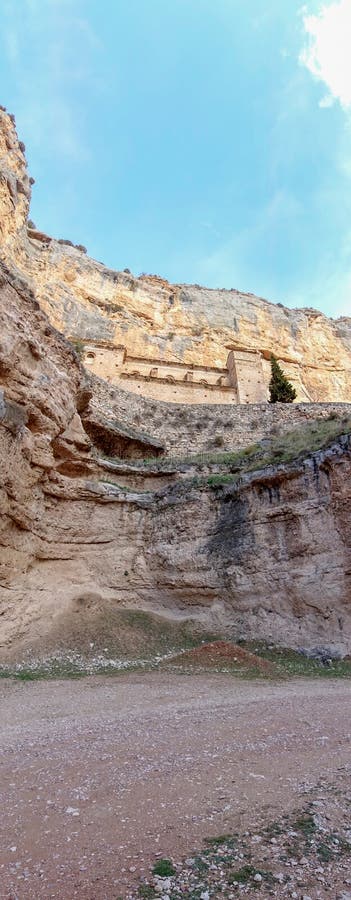 River Canyon Mesa and Jaraba Monastery Stock Image - Image of green ...