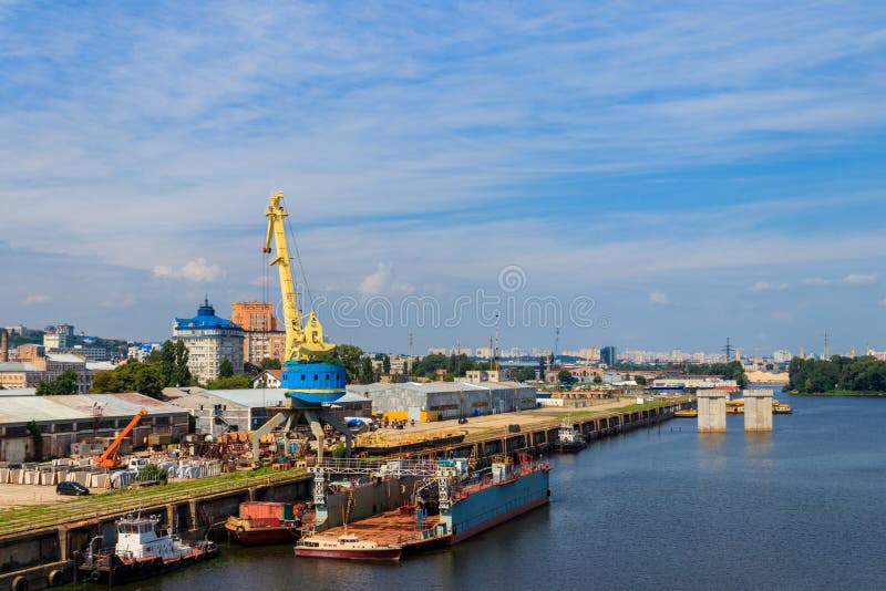 River Cargo Port in Kiev, Ukraine Stock Image - Image of industrial ...