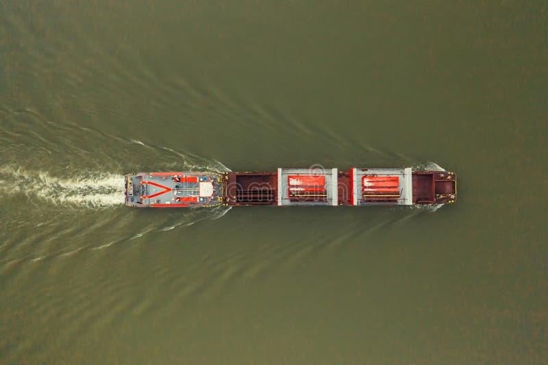 River Cargo Ship is Sailing on River, Transportation of Goods by River ...