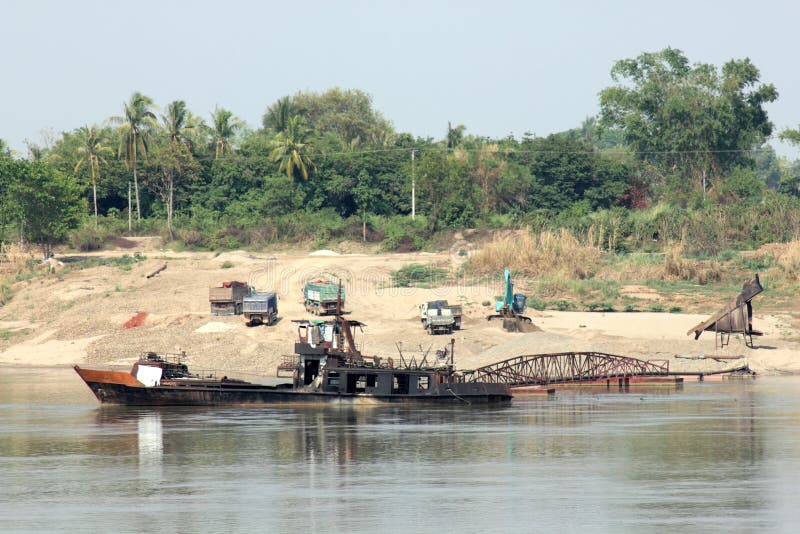 Cargo Ship On The River Transporting Sand Stock Photo - Image of ...