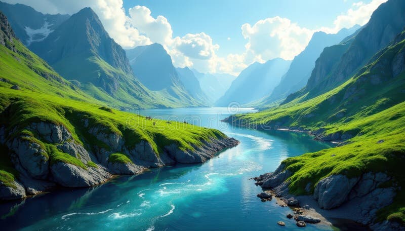 River Carving Path from Mountain Heights To the Sea , Flow, Sea, Path ...