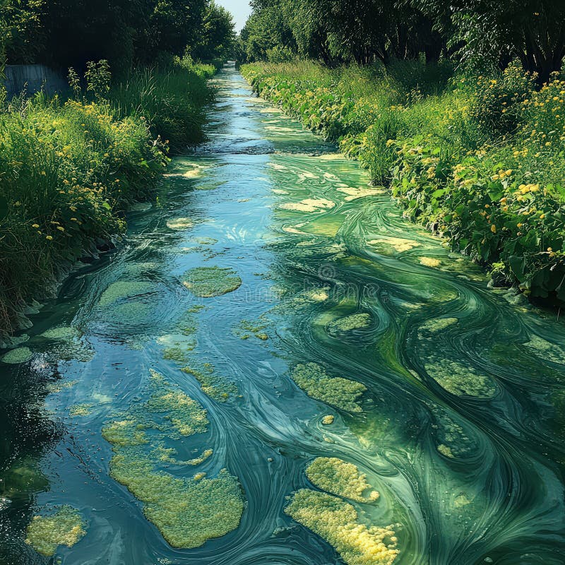A River Choked with Algae Blooms, Representing the Issue of Nutrient ...