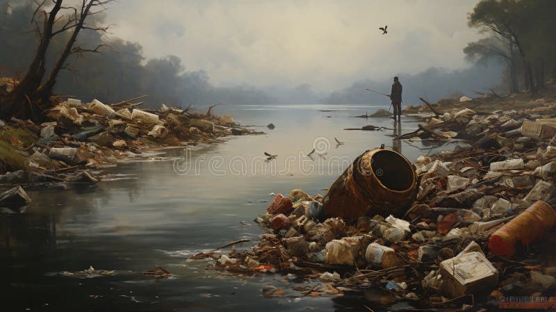 The River is Clogged with Garbage. Selective Focus Stock Illustration ...