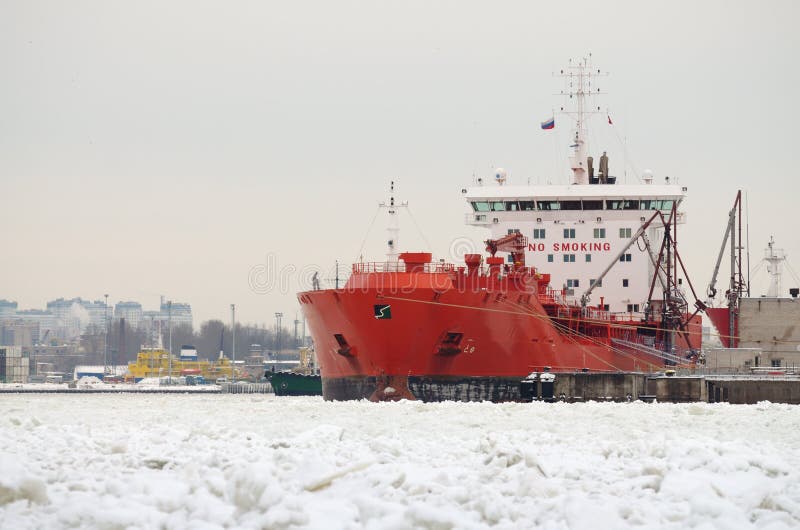 River is covered with ice. stock image. Image of vessel - 108907831
