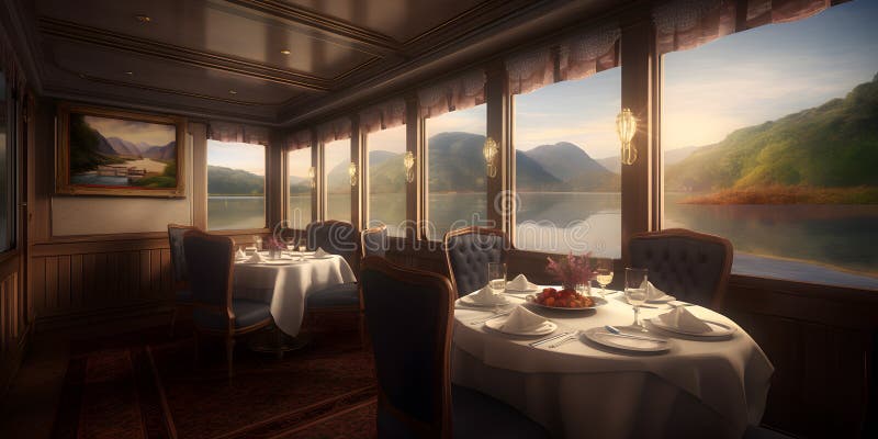 River Cruise Scenic Views Fine Dining Hyper-realistic Tex Generative AI ...