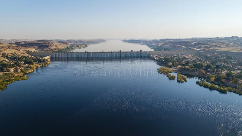 River Dam Aerial View, Desert Landscape, Water Control. Use Geography ...