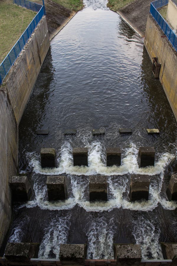 River Dam and Waterfall. Unusual Dam. Background. Stock Image - Image ...