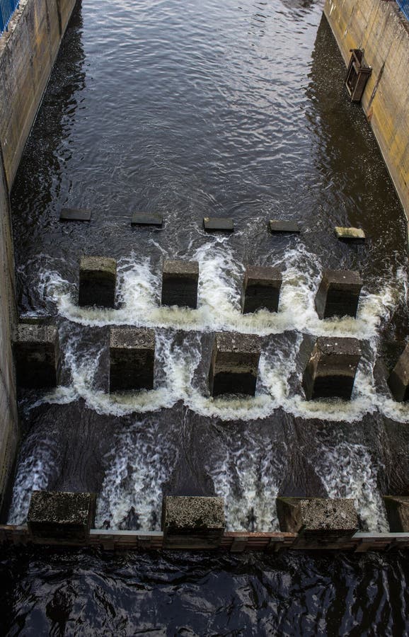 River Dam and Waterfall. Unusual Dam. Background. Stock Photo - Image ...
