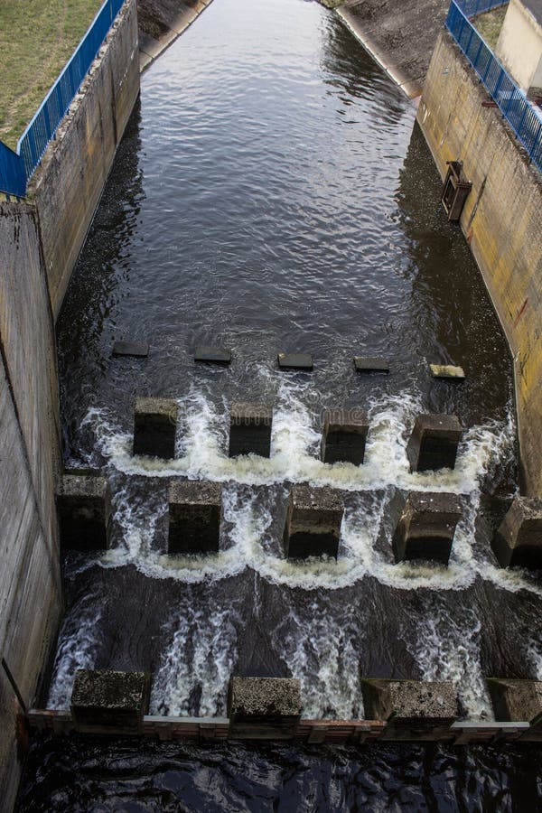 River Dam and Waterfall. Unusual Dam. Background. Stock Image - Image ...