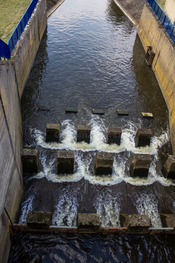River Dam and Waterfall. Unusual Dam. Background. Stock Photo - Image ...