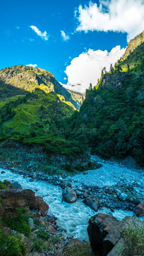 River in Darma Valley in Himalayas Stock Image - Image of cloudy, light ...