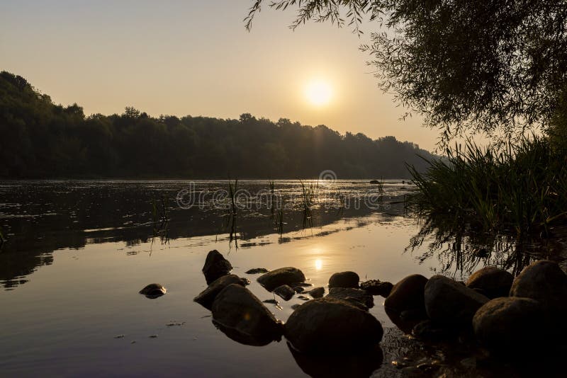 The River during the Dawn in Autumn , the Waves on the River Stock ...