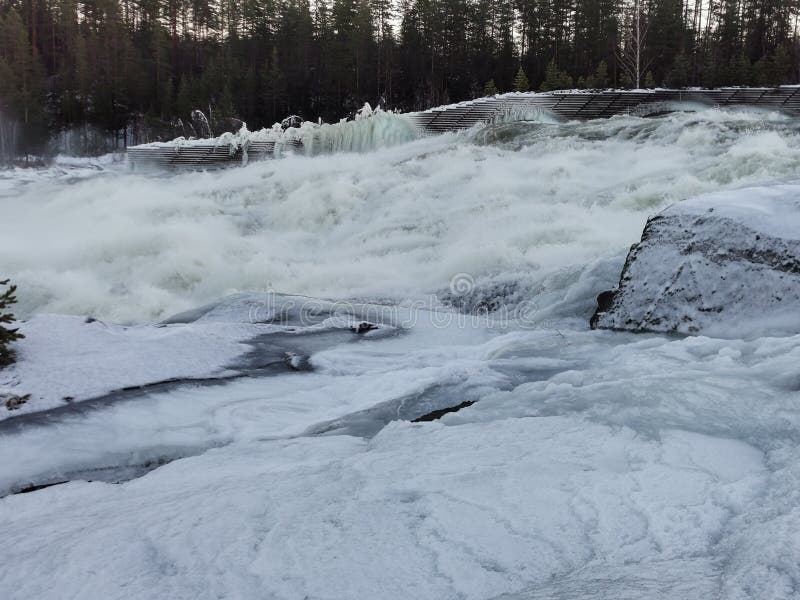 River in December Ice and Moving Water Stock Image - Image of arctic ...