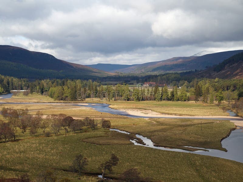 River Dee Area, West of Braemar, Scotland. Stock Image - Image of lodge ...
