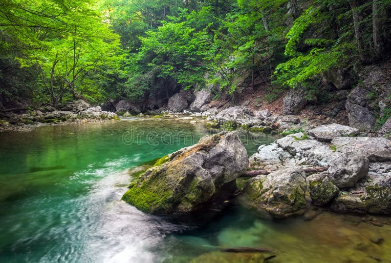 River Deep in Mountain at Summer. Stock Photo - Image of flow, park ...