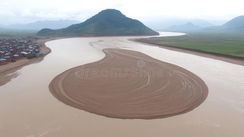 River Delta Aerial View, Sediment Patterns Stock Illustration ...
