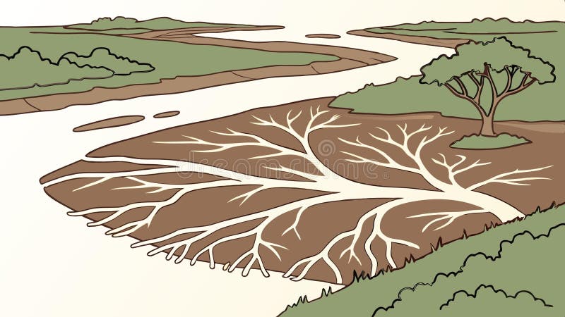 River Delta with Roots Pattern, Nature S Intricate Design Vector Design ...