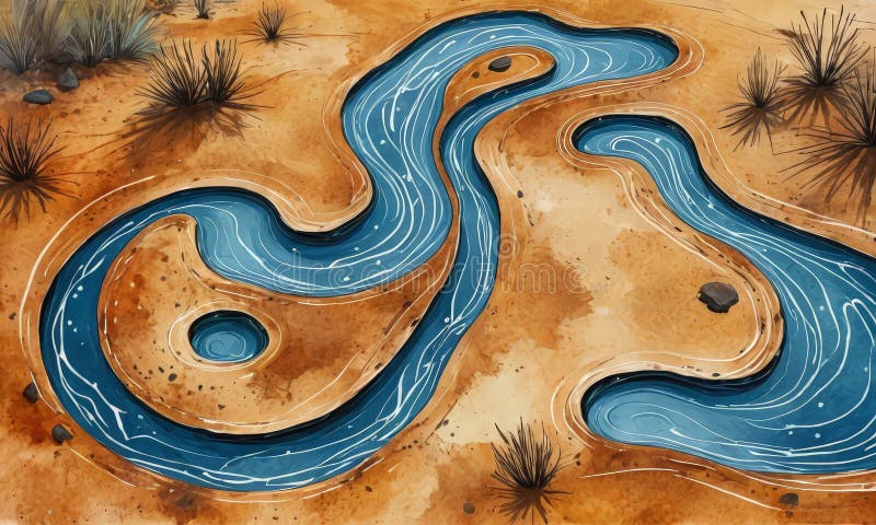 River in the Desert with Water and Grass Stock Illustration ...