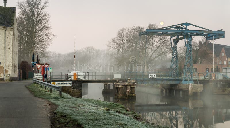 River with a Double Beam Drawbridge Stock Photo - Image of moon ...