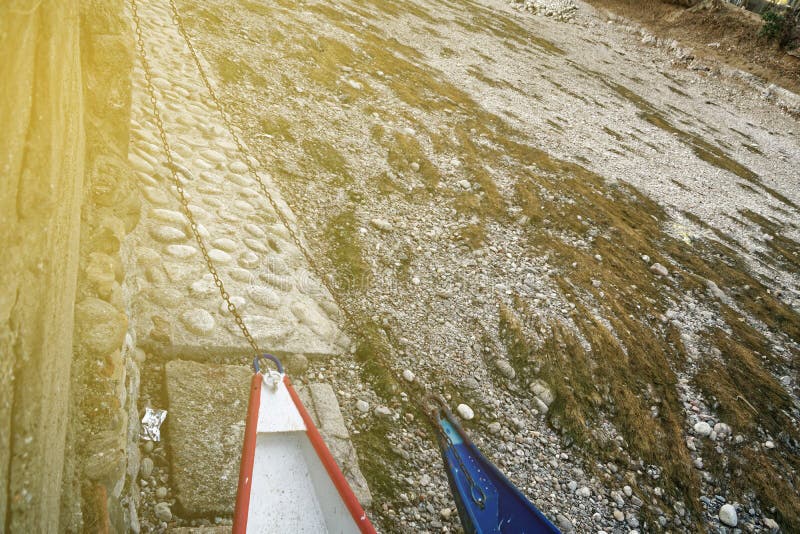 River Drought, Boat without Water Due Global Warming Stock Image ...