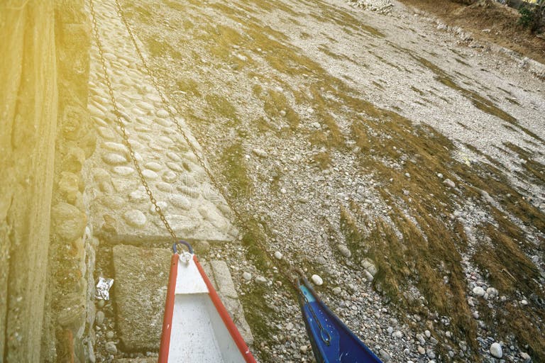 River Drought, Boat without Water Due Global Warming Stock Image ...