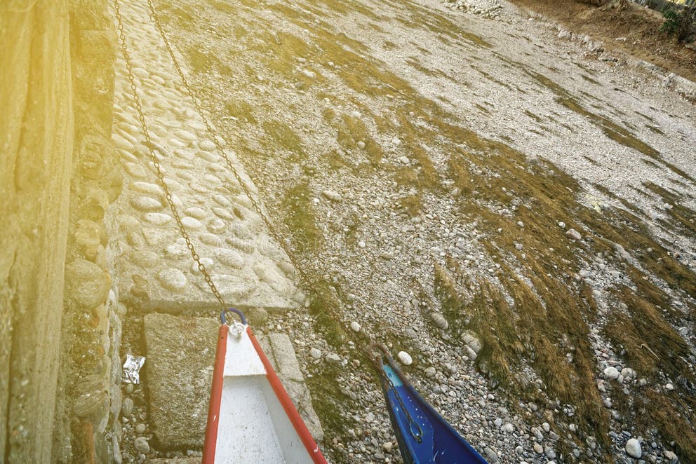 River Drought, Boat without Water Due Global Warming Stock Image ...