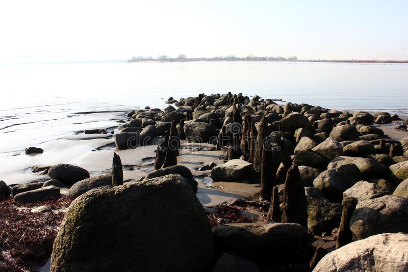 River Elbe with Ancient Ship Wreck Stock Photo - Image of beatup ...