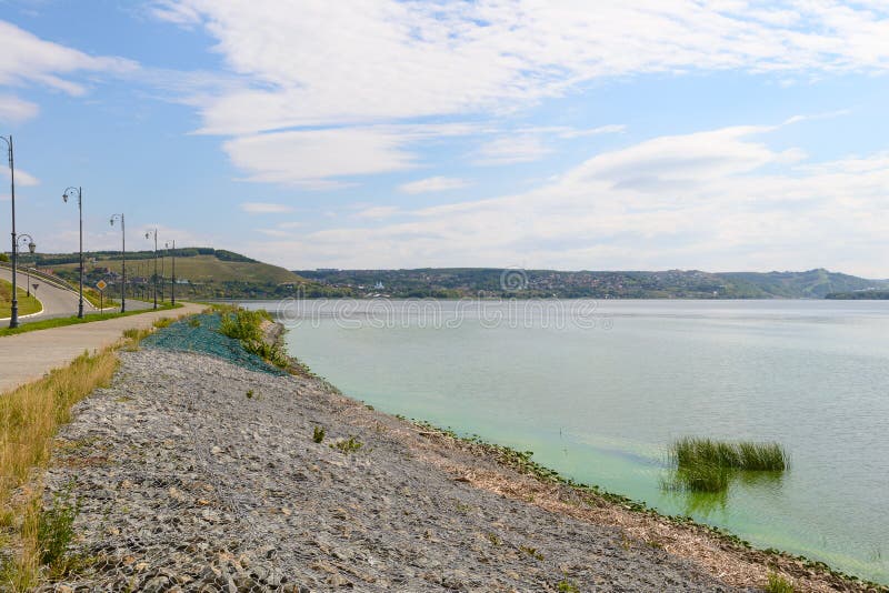 River Embankment with Paved Road Stock Image - Image of park, light ...