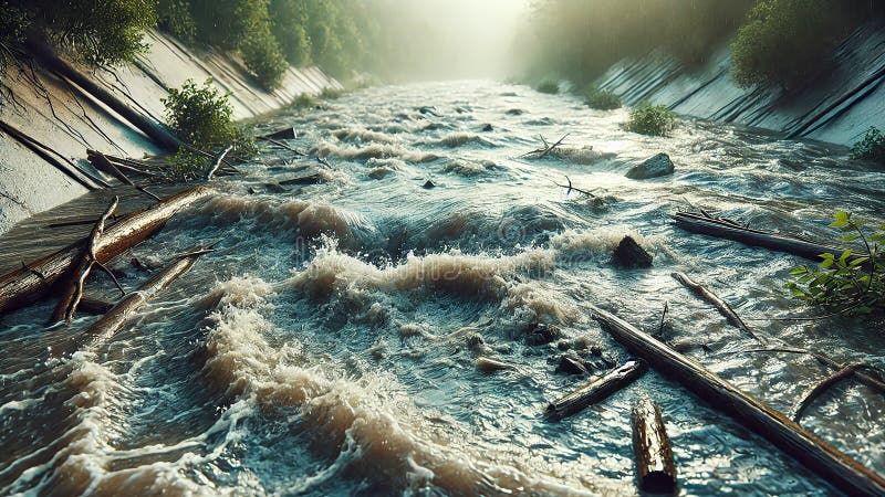 River Experiencing a Flood. the Water Level is Significantly Higher ...