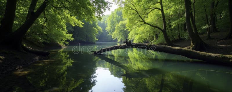 River with a Fallen Tree Submerged in the Water, River, Reflection ...