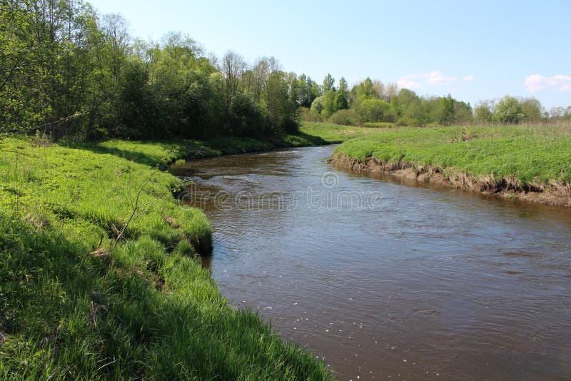 River in fields three stock image. Image of beach, bright - 117512225