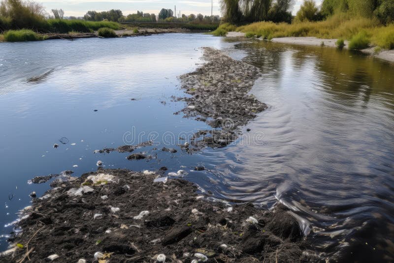 A River, Filled with Microplastics, Flowing into a Lake Stock ...