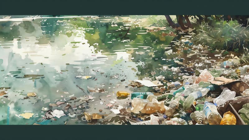 River Filled with Trash and Plastic Ecological Disaster. Environment ...
