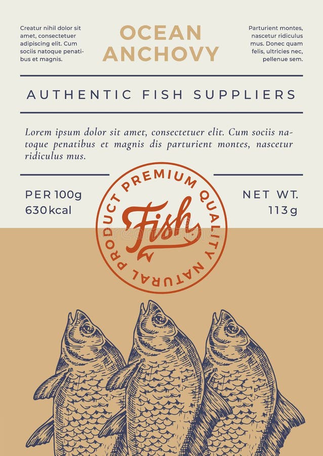 River Fish Abstract Vector Packaging Design or Label. Modern Typography ...