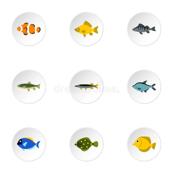 River Fish Icons Set, Flat Style Stock Vector - Illustration of color ...