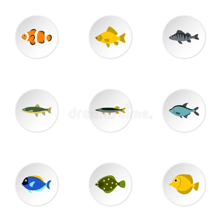 River Fish Icons Set, Flat Style Stock Vector - Illustration of color ...