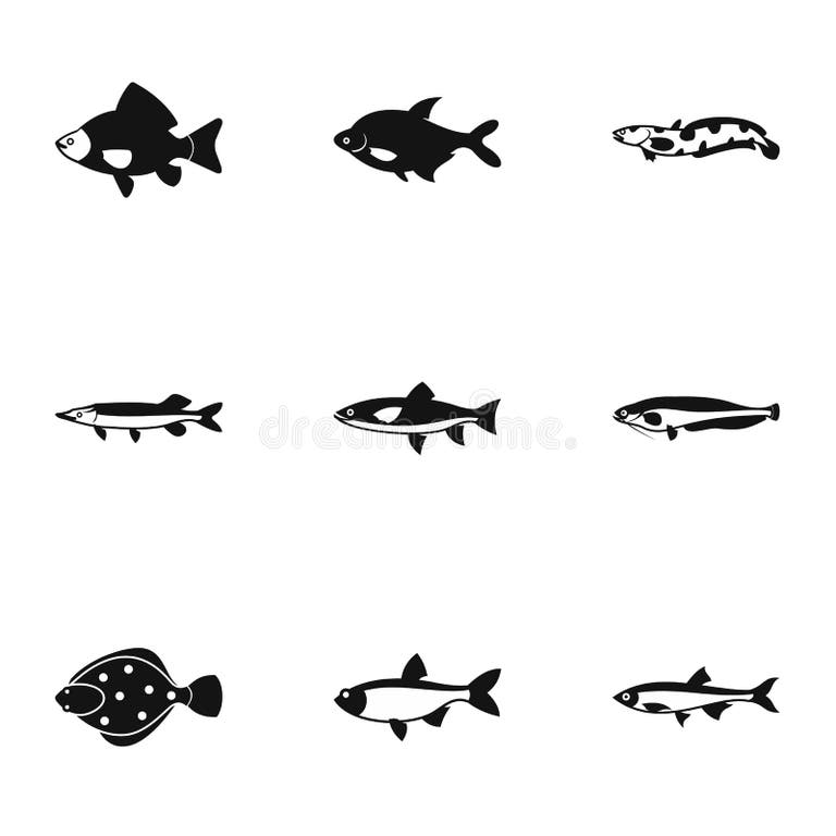 River Fish Icons Set, Simple Style Stock Illustration - Illustration of ...