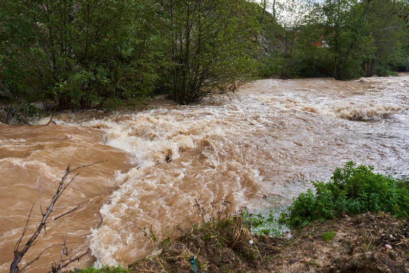 River flash flood stock image. Image of flowing, brown - 259170919
