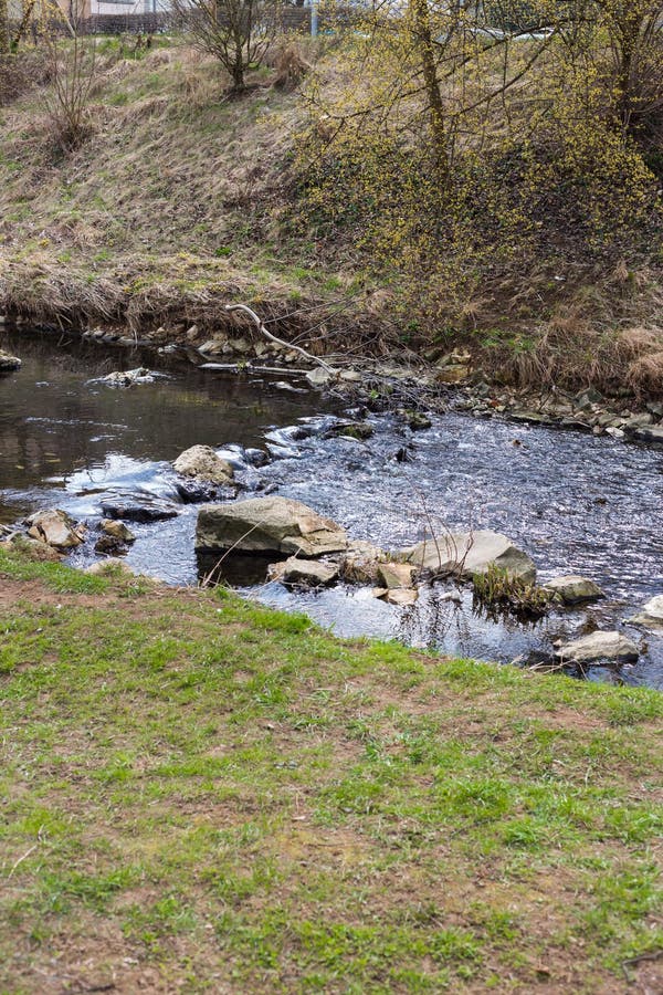 River Floating Surface View with Mirroring Objects and Tiny Wave Stock ...