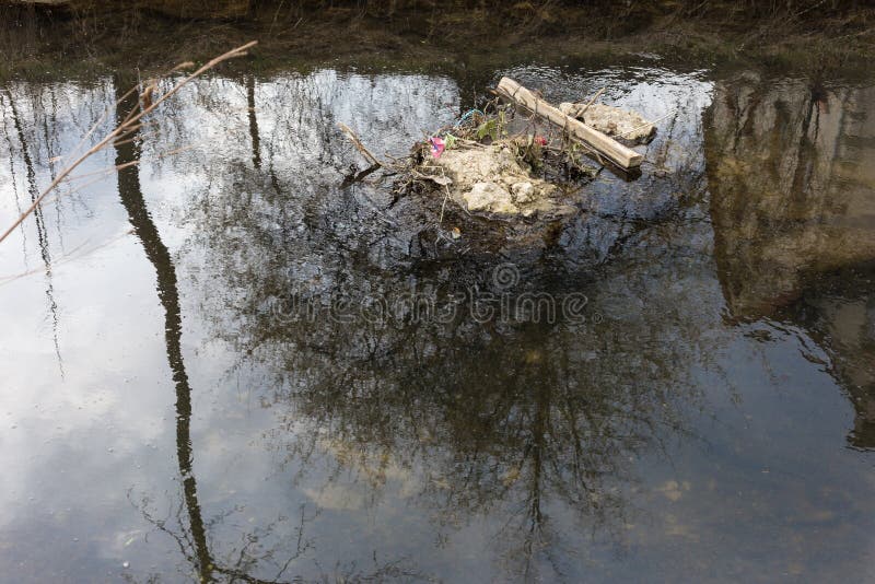River Floating Surface View with Mirroring Objects and Tiny Wave Stock ...