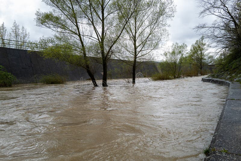 River with flood water stock image. Image of climate - 304316237