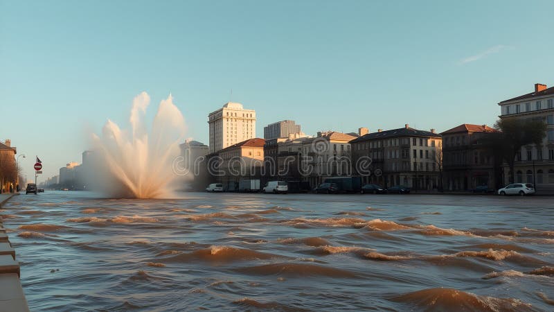 A River is Flooded with Water and a Fire Hydrant is Spraying Water ...