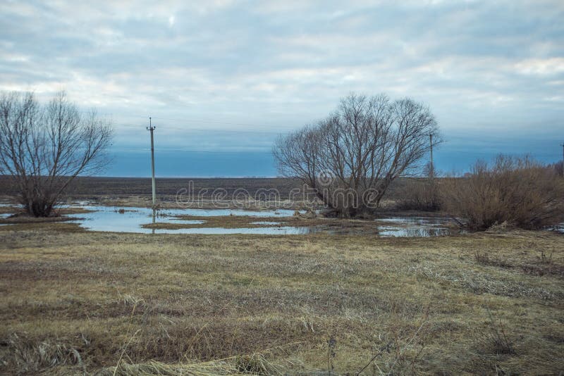River Flooding in Spring in April Stock Image - Image of cold, lake ...