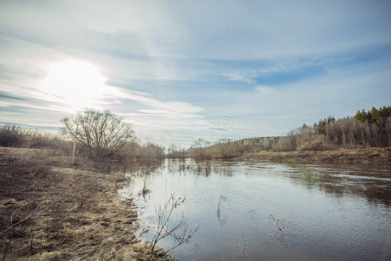 River Flooding in Spring in April Stock Image - Image of village, flood ...