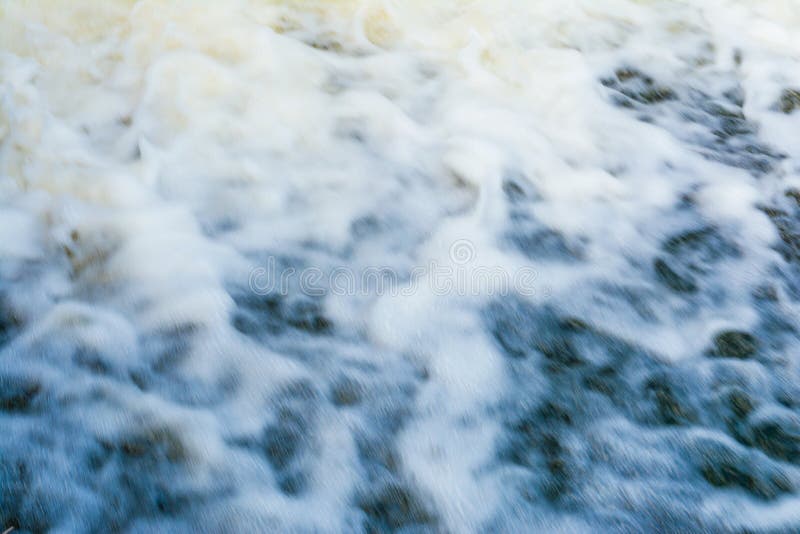 River Flow, Fast Water Flow Forms a Lot of Foam and Bubbles, Abstract ...
