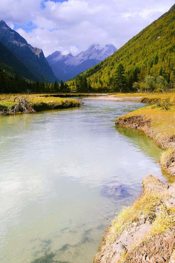 River Flow among the Mountains in Siguniang Mountain Scenic Area Stock ...