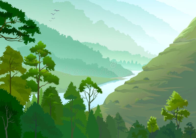 River Flowing through Amazon Forest Stock Vector - Illustration of ...