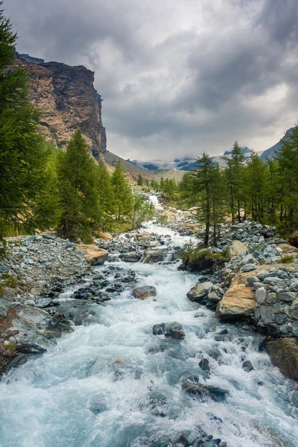 River Flowing in the Ayes Mountain Valley, Aosta Valley, Italy Stock ...