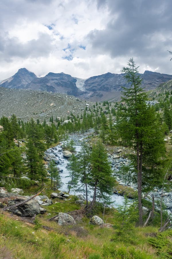 River Flowing in the Ayes Mountain Valley, Aosta Valley, Italy Stock ...
